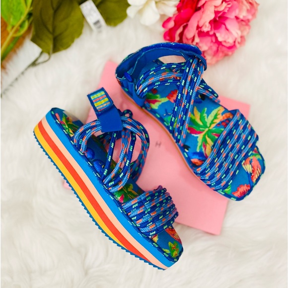 FARM Rio | Shoes | New Farm Rio Blue Macaw Platform Sandals | Poshmark